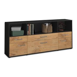 Stil.Zeit Sideboard Estella | Korpus Anthrazit | Eiche mit Griffen (180x79x35cm)