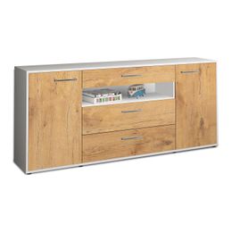 Stil.Zeit Sideboard Filippa | Korpus Weiß | Eiche mit Griffen (180x79x35cm)