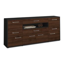 Stil.Zeit Sideboard Emerelda | Korpus Anthrazit | Walnuss mit Griffen (180x79x35cm)