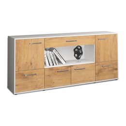 Stil.Zeit Sideboard ELSA | Korpus Weiß | Eiche mit Griffen (180x79x35cm)