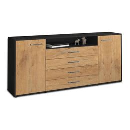 Stil.Zeit Sideboard Enzo | Korpus Anthrazit | Eiche mit Griffen (180x79x35cm)