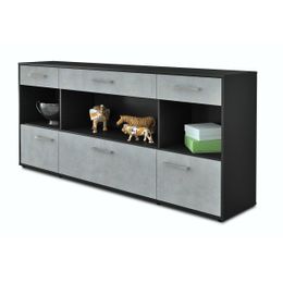 Stil.Zeit Sideboard Fabiana | Korpus Anthrazit | Beton mit Griffen (180x79x35cm)