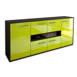 Stil.Zeit Sideboard Farina | Korpus Anthrazit | Gruen mit Griffen (180x79x35cm)