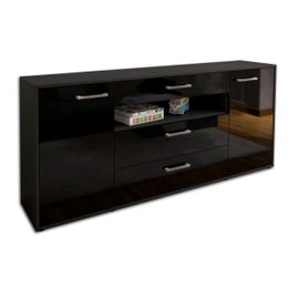 Stil.Zeit Sideboard Filippa | Korpus Anthrazit | Schwarz mit Griffen (180x79x35cm)