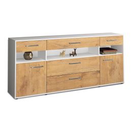 Stil.Zeit Sideboard Floria | Korpus Weiß | Eiche mit Griffen (180x79x35cm)