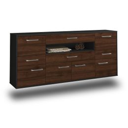 Stil.Zeit Sideboard Coral Springs | Korpus Anthrazit | Walnuss hängend mit Griffen (180x79x35cm)