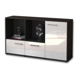 Stil.Zeit Sideboard Dolcia | Korpus Anthrazit | Weiß mit Griffen (136x79x35cm)