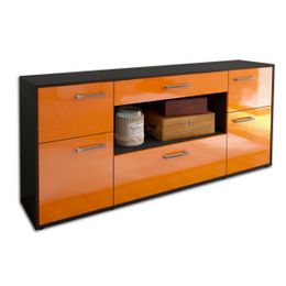 Stil.Zeit Sideboard Fabiola | Korpus Anthrazit | Orange mit Griffen (180x79x35cm)