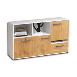 Stil.Zeit Sideboard EDA | Korpus Weiß | Eiche mit Griffen (136x79x35cm)