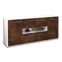 Stil.Zeit Sideboard Farina | Korpus Weiß | Rost mit Griffen (180x79x35cm)