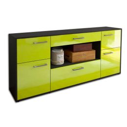 Stil.Zeit Sideboard Fabiola | Korpus Anthrazit | Gruen mit Griffen (180x79x35cm)