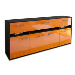 Stil.Zeit Sideboard Flora | Korpus Anthrazit | Orange mit Griffen (180x79x35cm)