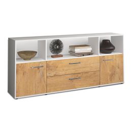 Stil.Zeit Sideboard Enza | Korpus Weiß | Eiche mit Griffen (180x79x35cm)