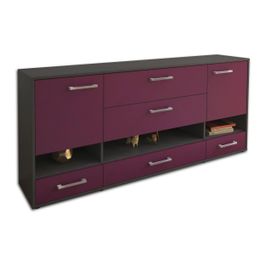 Stil.Zeit Sideboard Florentina | Korpus Anthrazit | Lila mit Griffen (180x79x35cm)