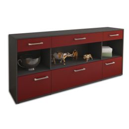 Stil.Zeit Sideboard Fabiana | Korpus Anthrazit | Bordeaux mit Griffen (180x79x35cm)