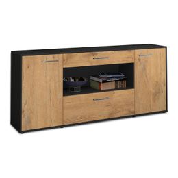 Stil.Zeit Sideboard Fiora | Korpus Anthrazit | Eiche mit Griffen (180x79x35cm)