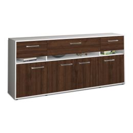 Stil.Zeit Sideboard Flora | Korpus Weiß | Walnuss mit Griffen (180x79x35cm)