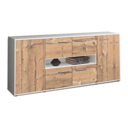 Stil.Zeit Sideboard Farina | Korpus Weiß | Pinie mit Griffen (180x79x35cm)