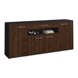 Stil.Zeit Sideboard Fiorella | Korpus Anthrazit | Walnuss mit Griffen (180x79x35cm)