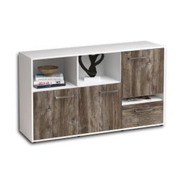 Stil.Zeit Sideboard EDA | Korpus Weiß | Treibholz mit Griffen (136x79x35cm)