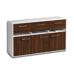 Stil.Zeit Sideboard Dorinde | Korpus Weiß | Walnuss mit Griffen (136x79x35cm)