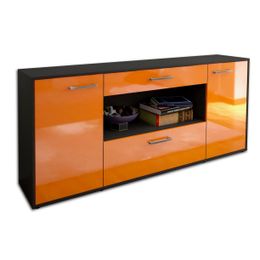 Stil.Zeit Sideboard Fiora | Korpus Anthrazit | Orange mit Griffen (180x79x35cm)