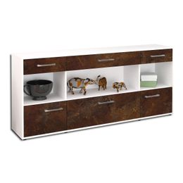 Stil.Zeit Sideboard Fabiana | Korpus Weiß | Rost mit Griffen (180x79x35cm)