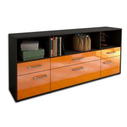 Stil.Zeit Sideboard Evelina | Korpus Anthrazit | Orange mit Griffen (180x79x35cm)