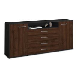 Stil.Zeit Sideboard Enzo | Korpus Anthrazit | Walnuss mit Griffen (180x79x35cm)