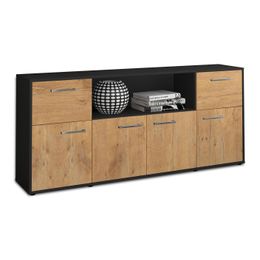 Stil.Zeit Sideboard Ermentrude | Korpus Anthrazit | Eiche mit Griffen (180x79x35cm)