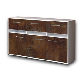 Stil.Zeit Sideboard Dorinde | Korpus Weiß | Rost mit Griffen (136x79x35cm)