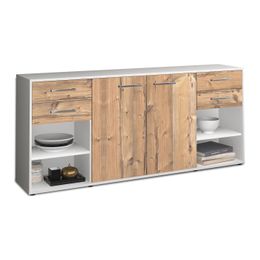 Stil.Zeit Sideboard Franka | Korpus Weiß | Pinie mit Griffen (180x79x35cm)