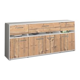 Stil.Zeit Sideboard Flora | Korpus Weiß | Pinie mit Griffen (180x79x35cm)