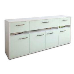 Stil.Zeit Sideboard Flora | Korpus Weiß | Mint mit Griffen (180x79x35cm)