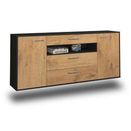 Stil.Zeit Sideboard Vallejo | Korpus Anthrazit | Eiche hängend mit Griffen (180x79x35cm)