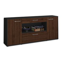 Stil.Zeit Sideboard Fiora | Korpus Anthrazit | Walnuss mit Griffen (180x79x35cm)