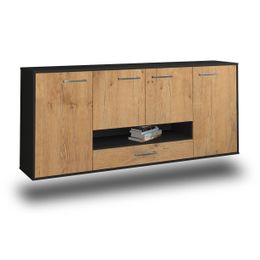 Stil.Zeit Sideboard Abilene | Korpus Anthrazit | Eiche hängend mit Griffen (180x79x35cm)