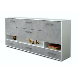 Stil.Zeit Sideboard Florentina | Korpus Weiß | Beton mit Griffen (180x79x35cm)