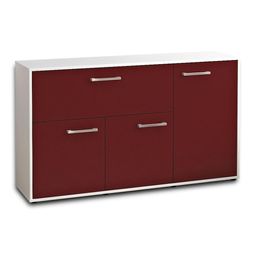 Stil.Zeit Sideboard Edera | Korpus Weiß | Bordeaux mit Griffen (136x79x35cm)