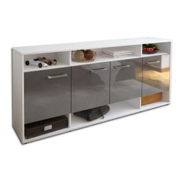 Stil.Zeit Sideboard Felia | Korpus Weiß | Grau mit Griffen (180x79x35cm)