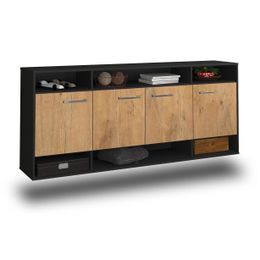 Stil.Zeit Sideboard Provo | Korpus Anthrazit | Eiche hängend mit Griffen (180x79x35cm)