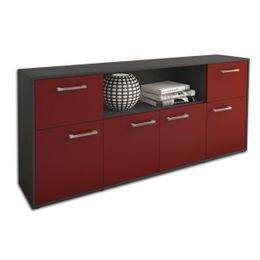 Stil.Zeit Sideboard Ermentrude | Korpus Anthrazit | Bordeaux mit Griffen (180x79x35cm)