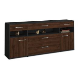 Stil.Zeit Sideboard Floria | Korpus Anthrazit | Walnuss mit Griffen (180x79x35cm)