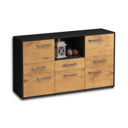 Stil.Zeit Sideboard Dominika | Korpus Anthrazit | Eiche mit Griffen (136x79x35cm)