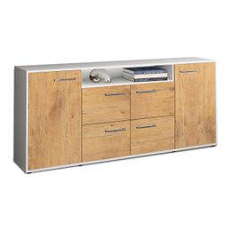 Stil.Zeit Sideboard Ephenia | Korpus Weiß | Eiche mit Griffen (180x79x35cm)