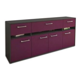 Stil.Zeit Sideboard Flora | Korpus Anthrazit | Lila mit Griffen (180x79x35cm)