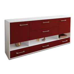 Stil.Zeit Sideboard Florentina | Korpus Weiß | Bordeaux mit Griffen (180x79x35cm)