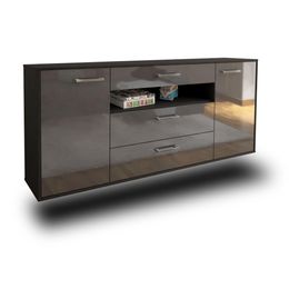 Stil.Zeit Sideboard Vallejo | Korpus Anthrazit | Grau hängend mit Griffen (180x79x35cm)