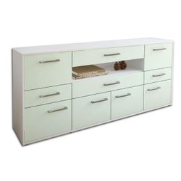 Stil.Zeit Sideboard Emerelda | Korpus Weiß | Mint mit Griffen (180x79x35cm)