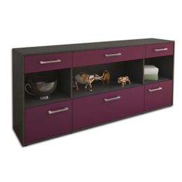 Stil.Zeit Sideboard Fabiana | Korpus Anthrazit | Lila mit Griffen (180x79x35cm)